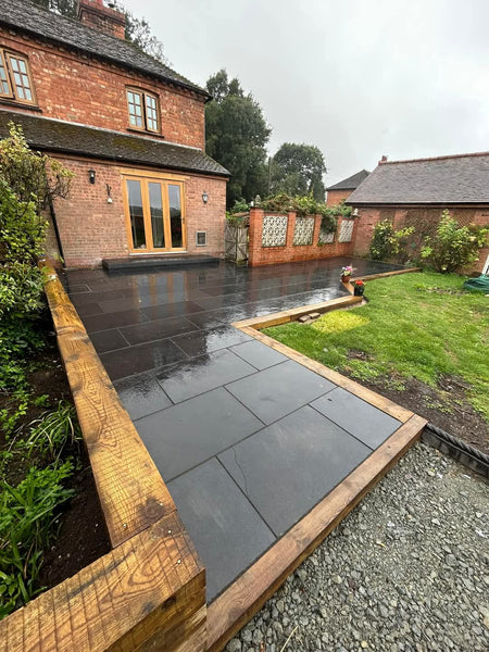 BLACK LIMESTONE HAND DRESSED PAVING SLABS 22MM 90x60CM FULL PACK - 17 ...